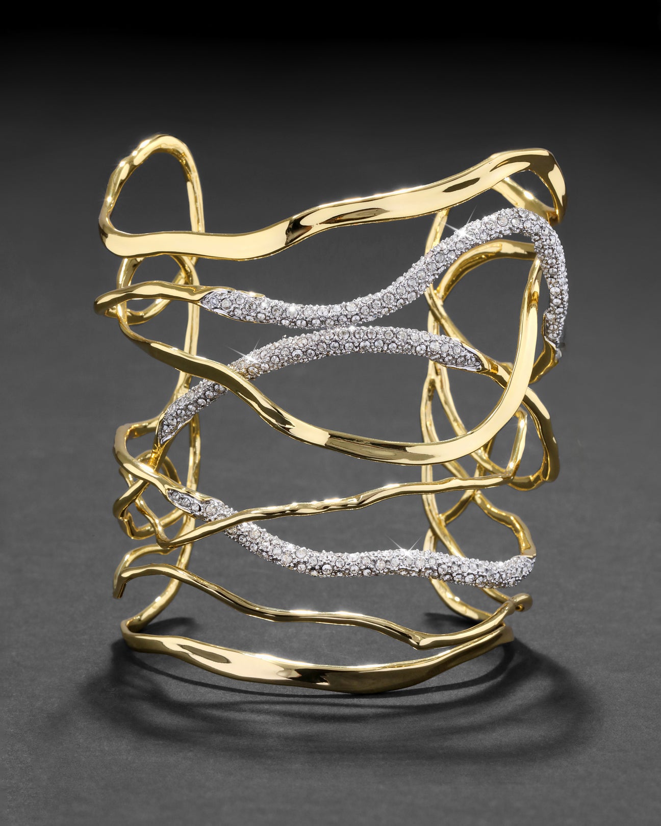 Solanales Crystal Intertwined Wide Cuff Bracelet | Gold & Silver Cuff