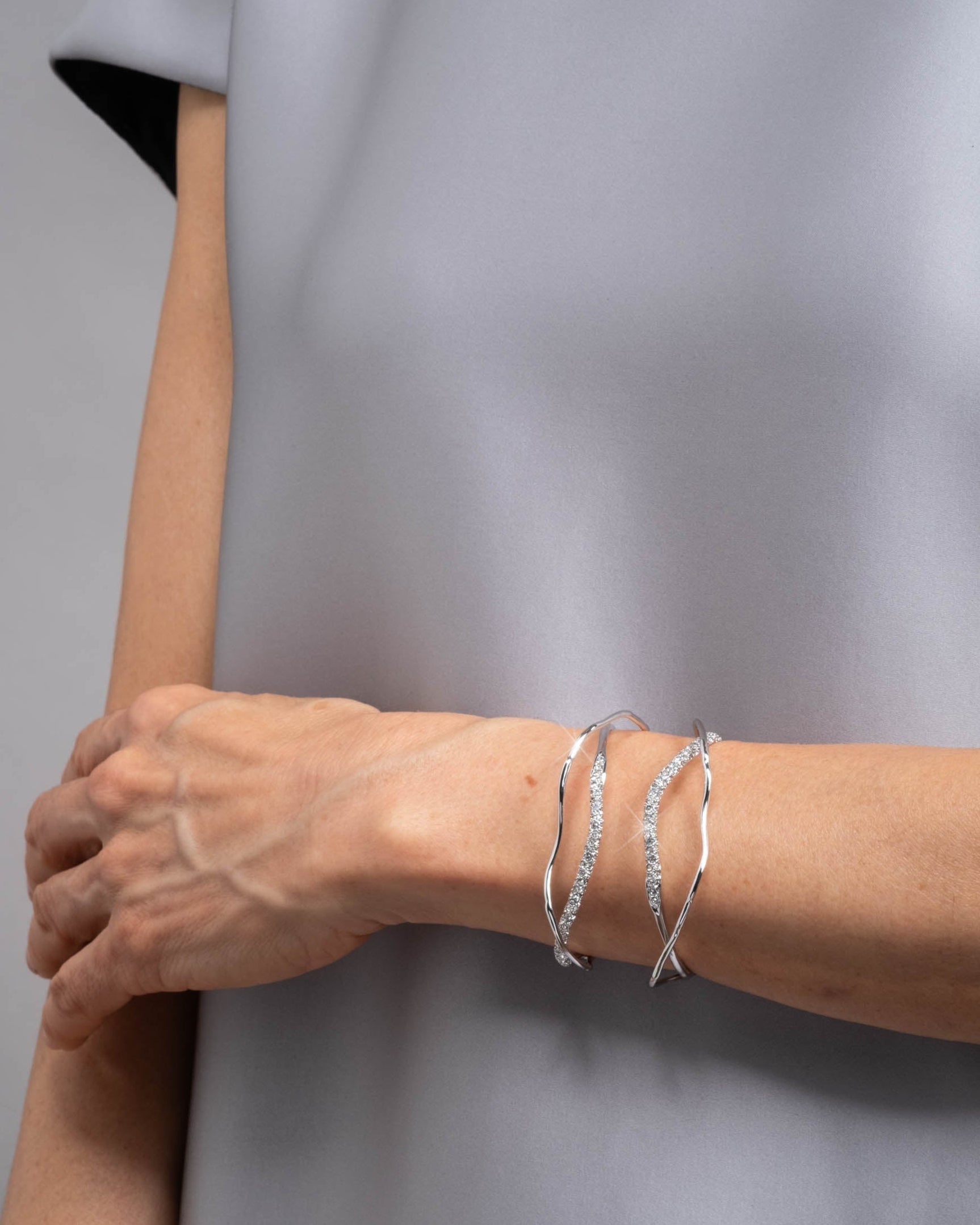 Solanales Silver Crystal Intertwined Cuff Bracelet