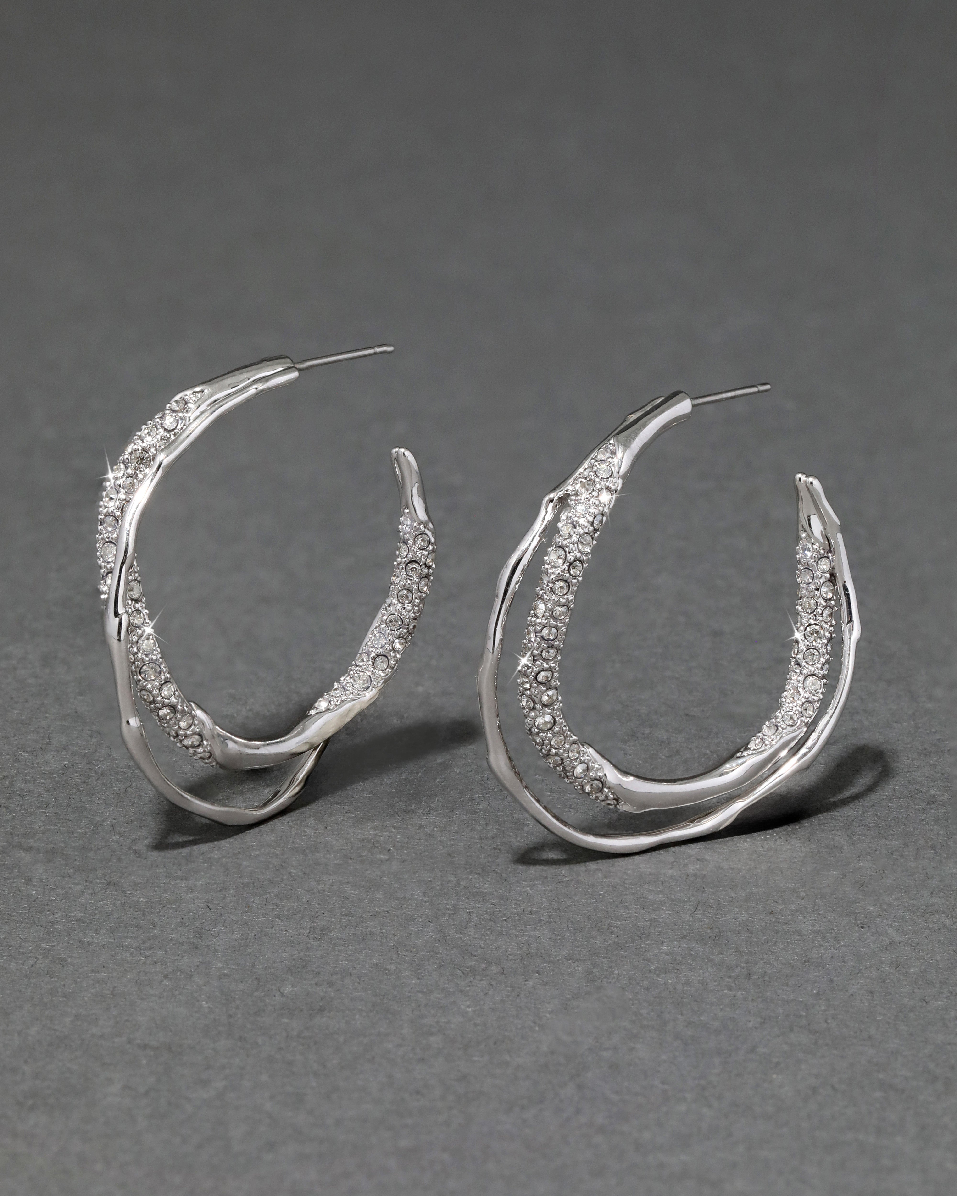 Solanales Silver Crystal Twist Hoop Earrings | Alexis Bittar