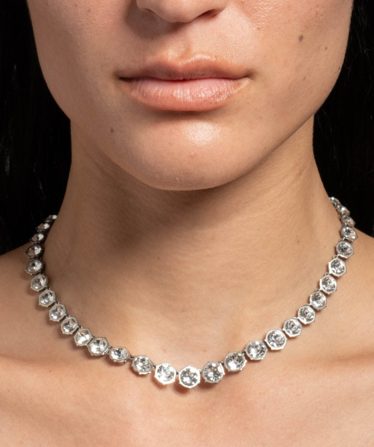 Sterling Silver Round Cut Luminous Crystal Riviera Necklace