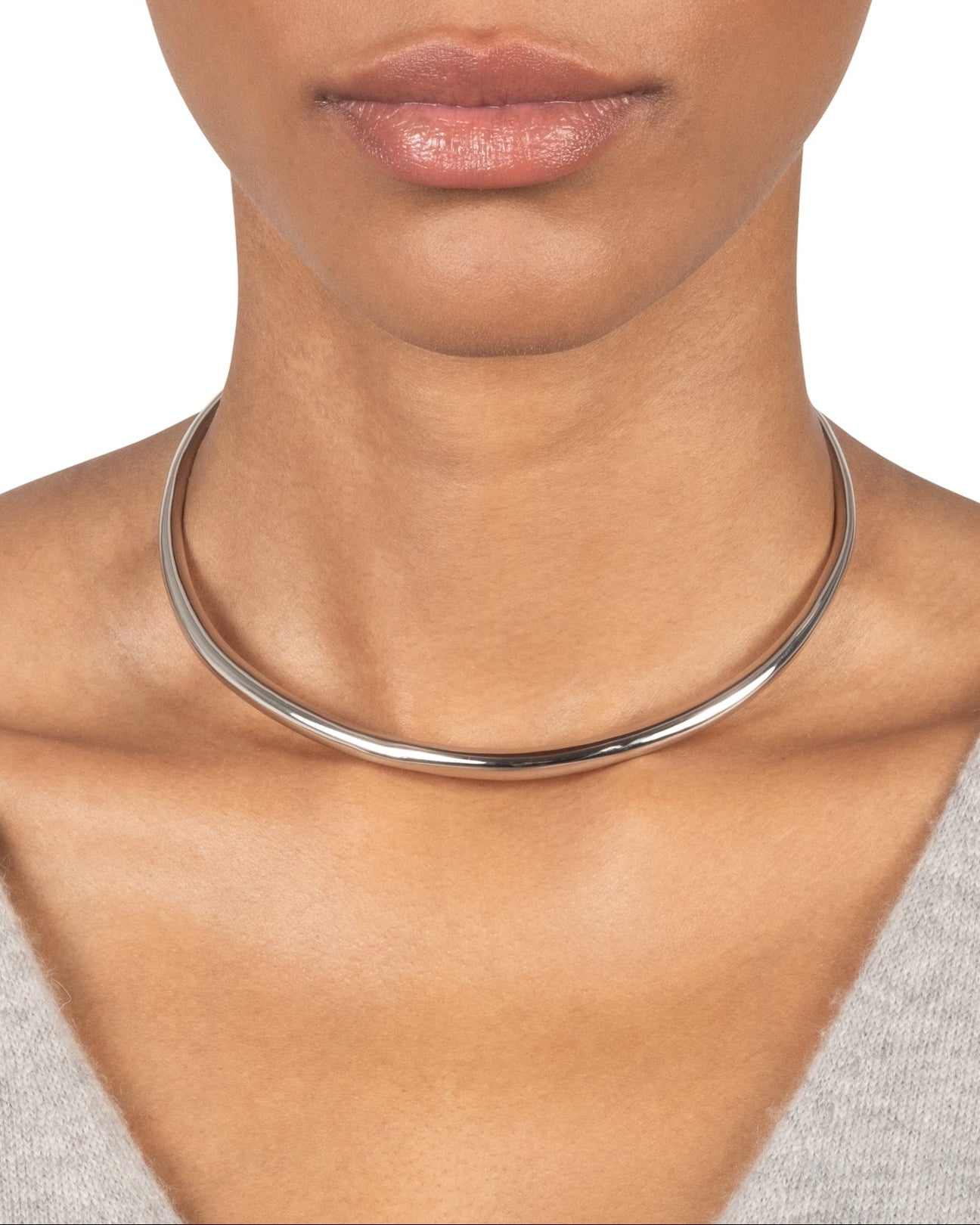 Thin Silver Collar Necklace | Simple High Shine Silver Plated