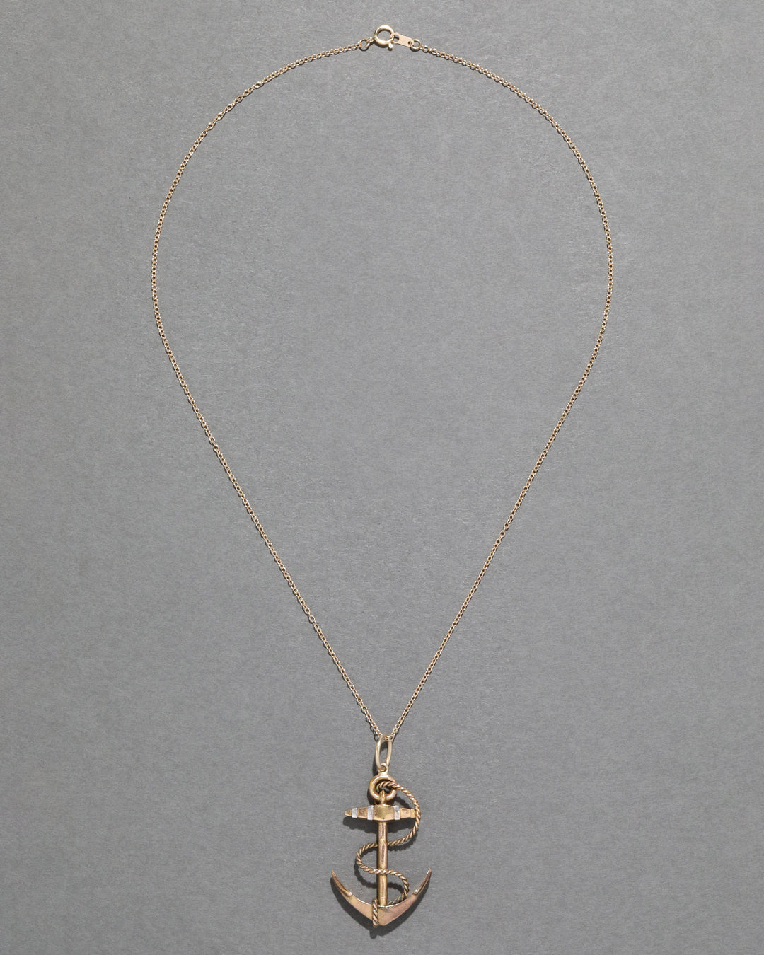 Antique 1880s 14k Two Tone Gold Anchor Pendant Necklace