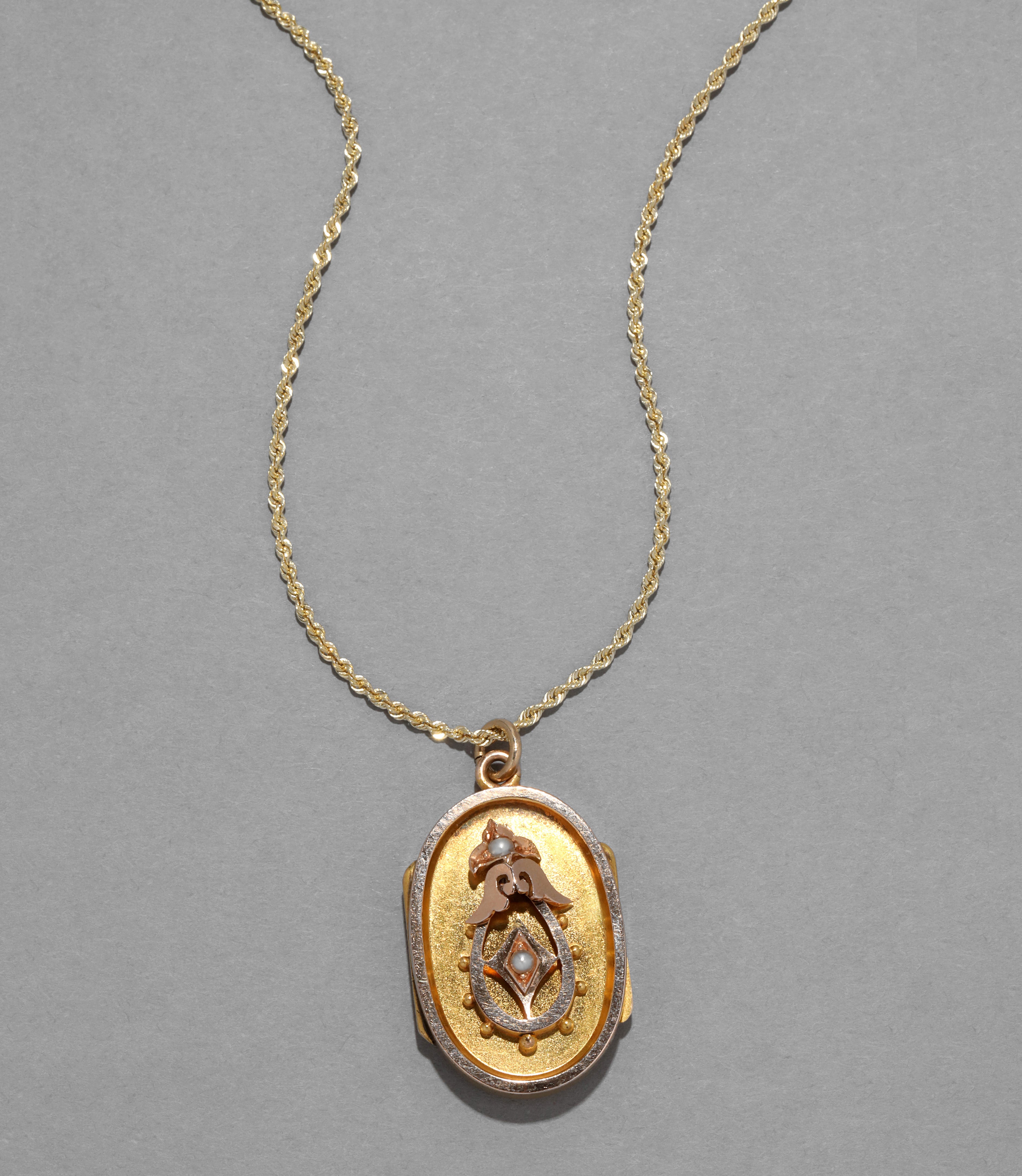 Antique Victorian 1800s 14k Gold Locket Necklace with Pearl on French