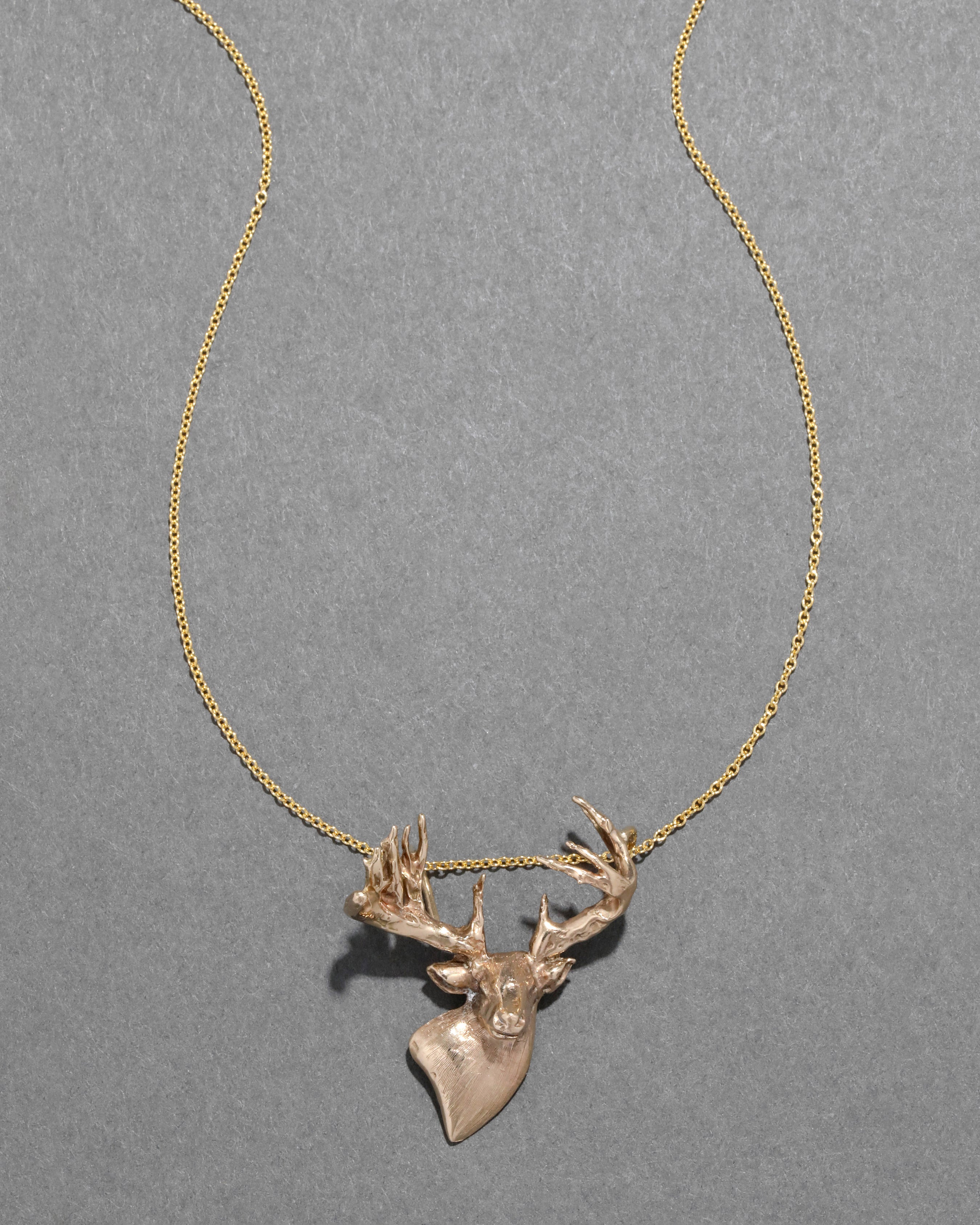 Vintage 1930s 14k Gold Signed Grand Deer Pendant Necklace
