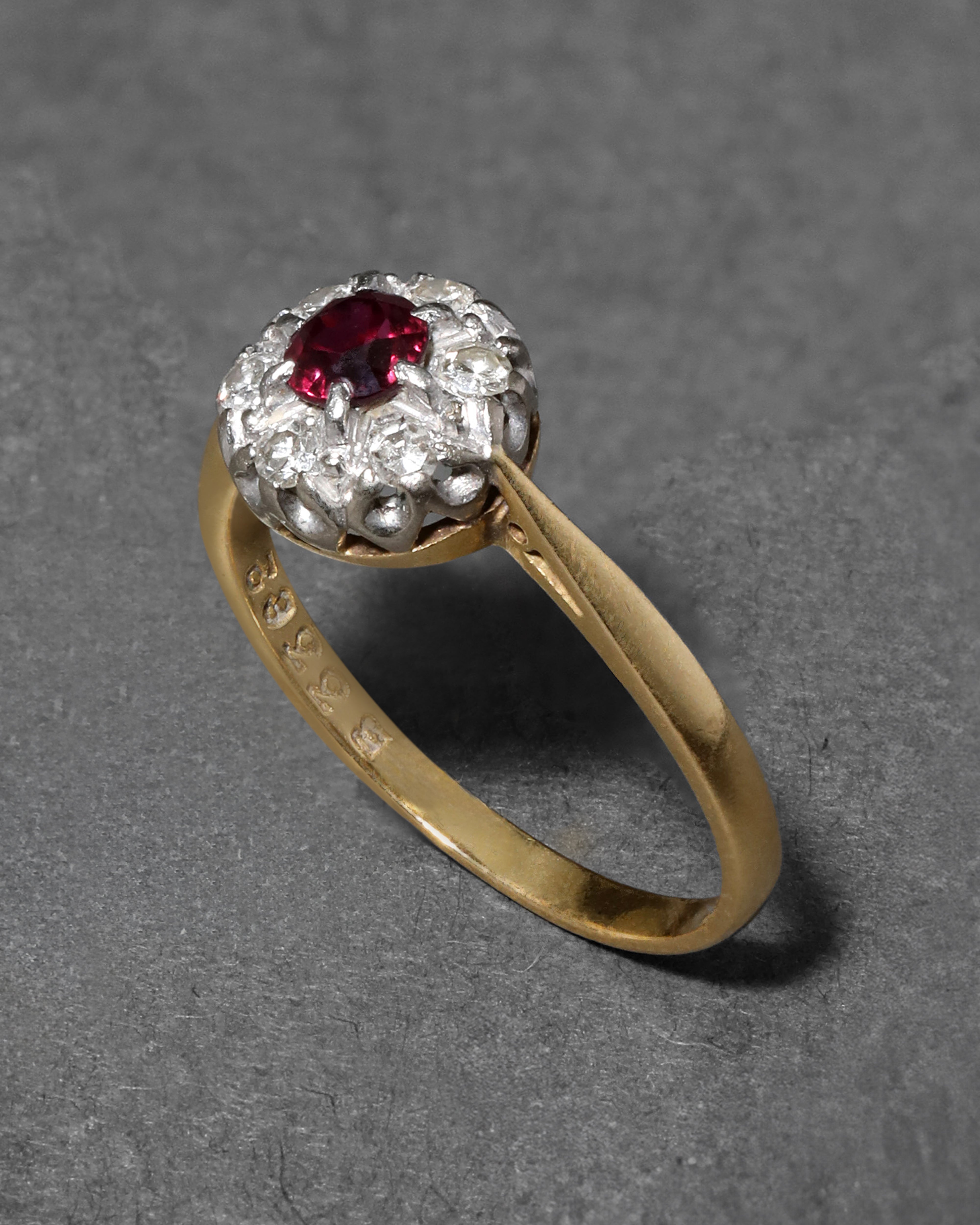 Antique 1920s 18k Gold & Platinum with Garnet & Diamond Rosette Prince