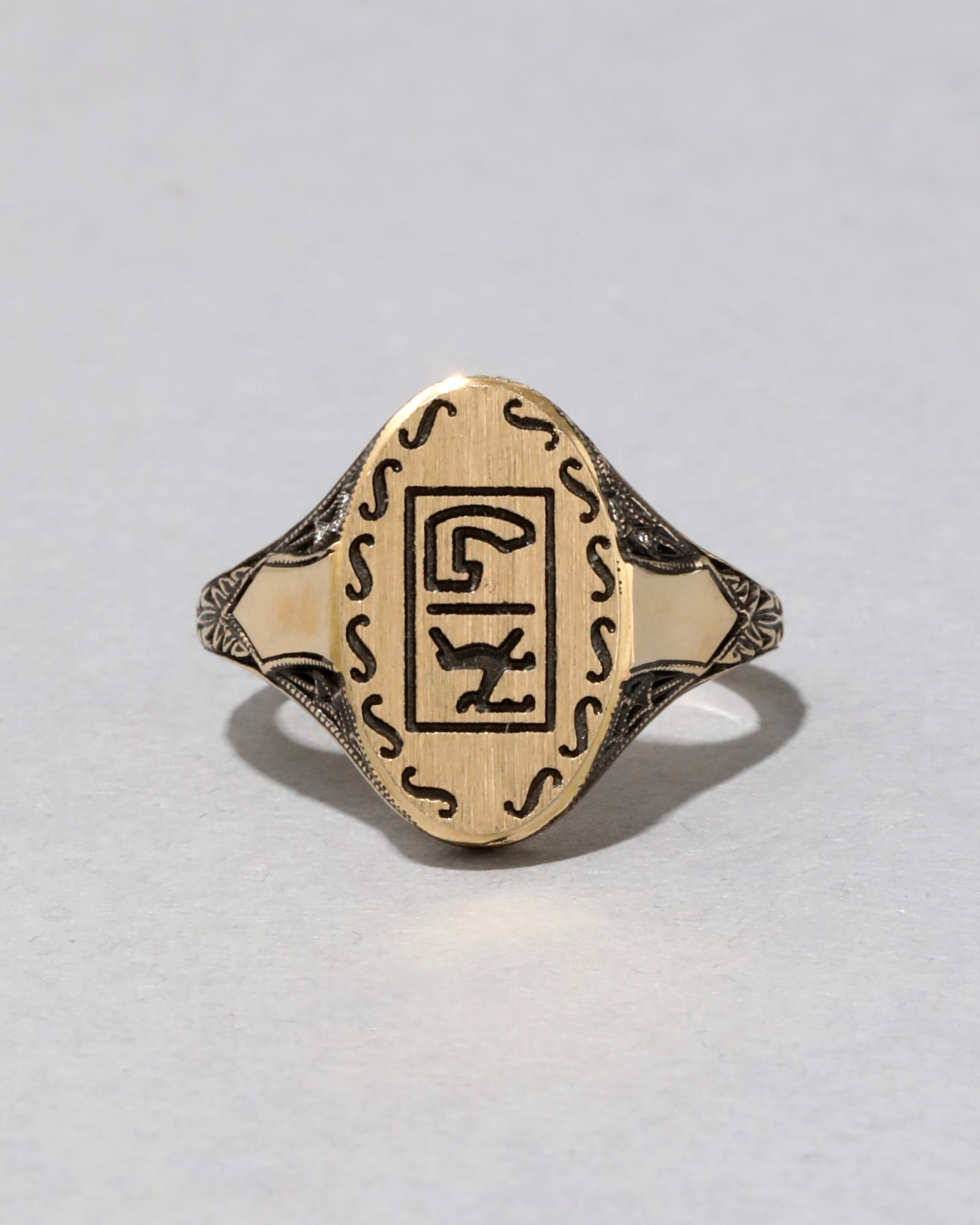 Antique 1910s 14k Gold Signet Runes Ring