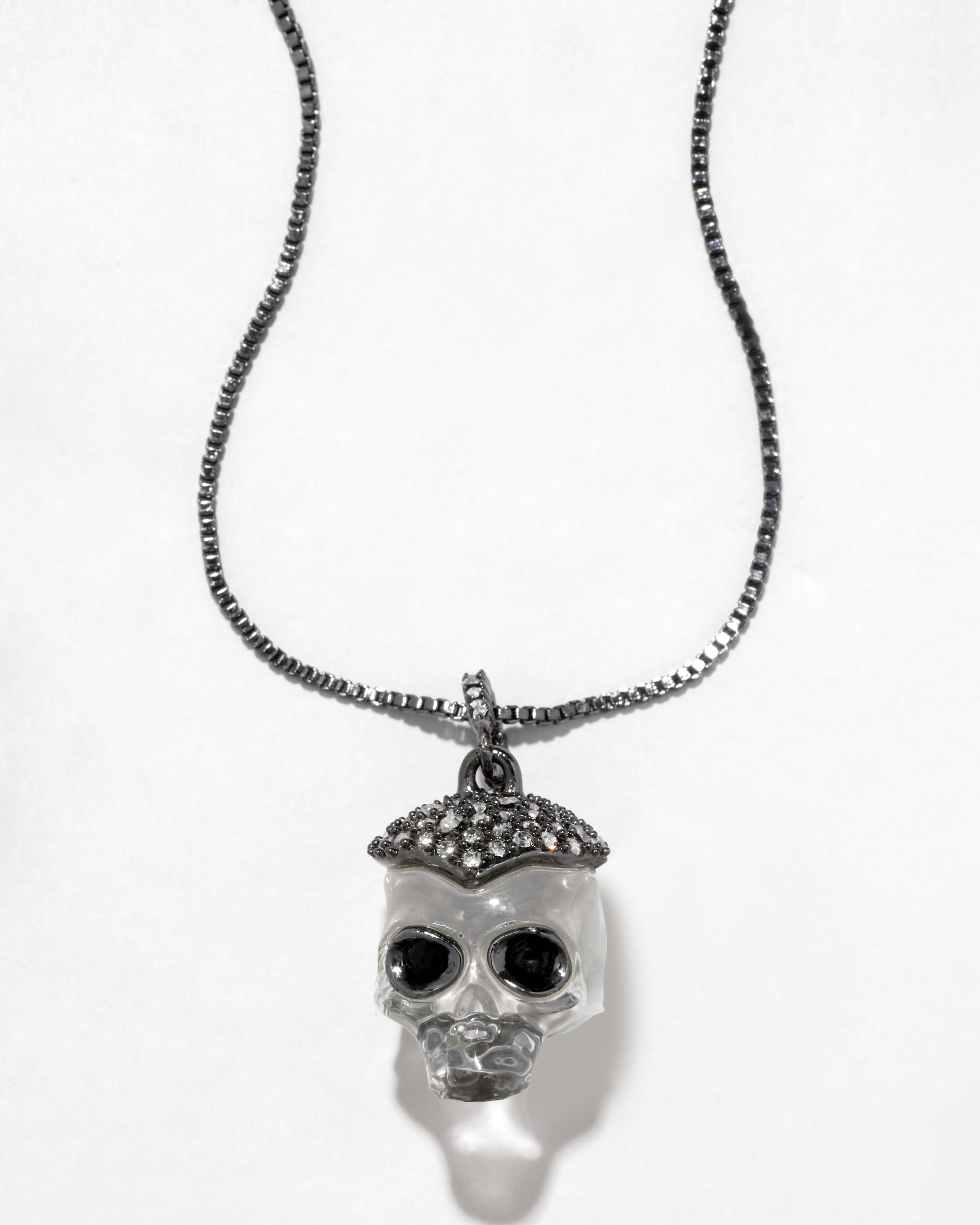 Archive Vanitas Lucite Crystal Encrusted Skull Pendant Necklace